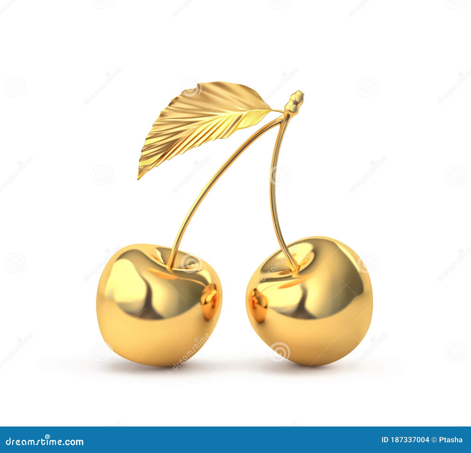 Two Golden Cherries with Cherry Leaf Isolated on White. Clipping Path ...