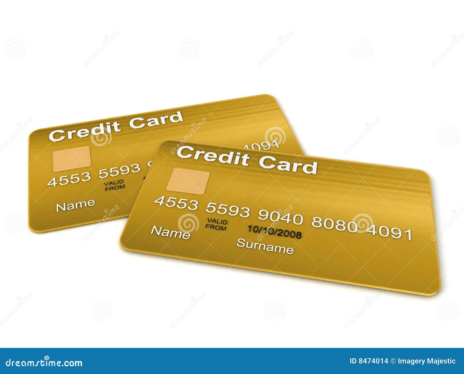 Two golden credit card stock illustration. Illustration of render - 8474014