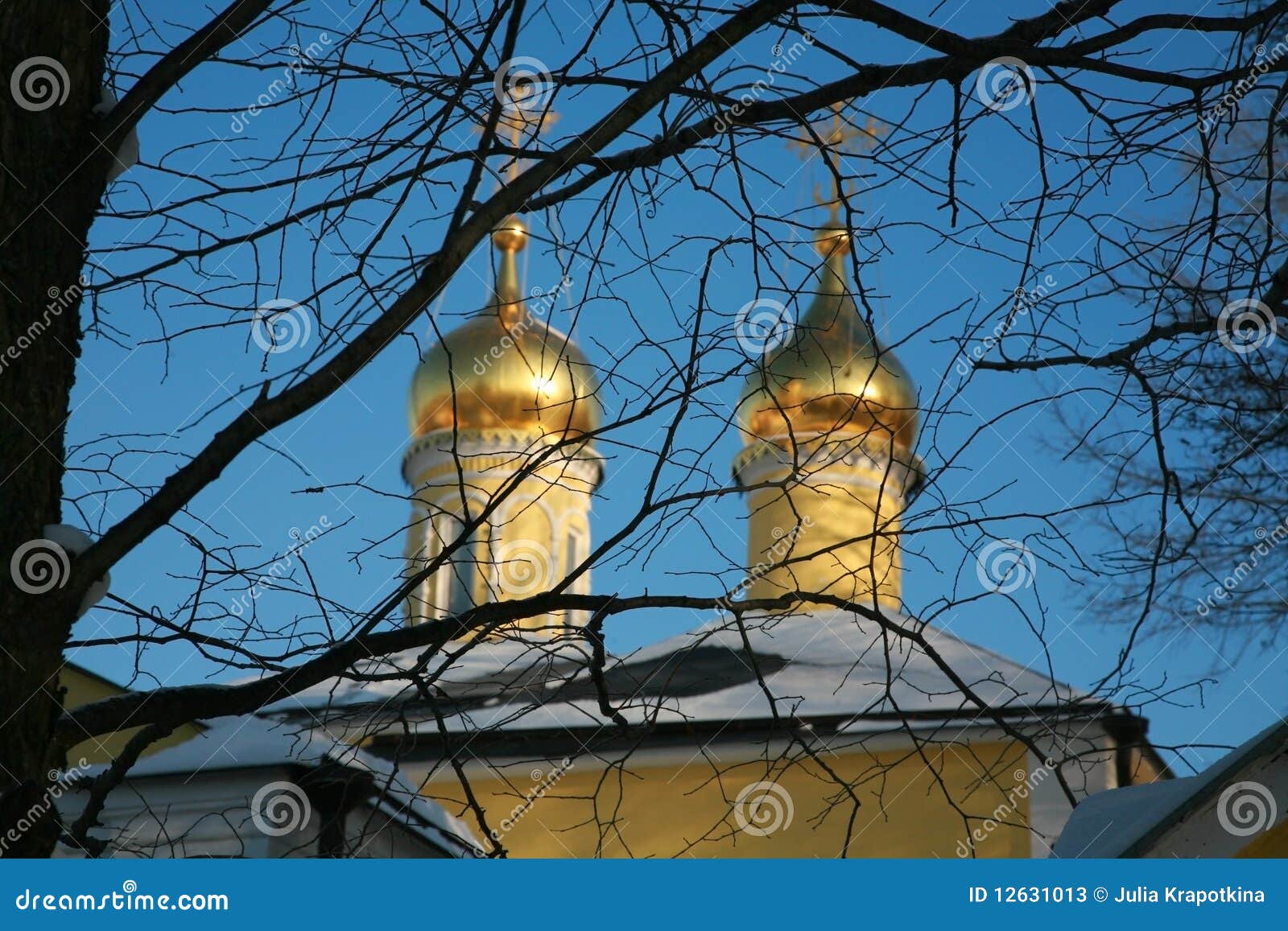 Two Golden Domes of Orthodox Church Stock Image - Image of dome, fence ...