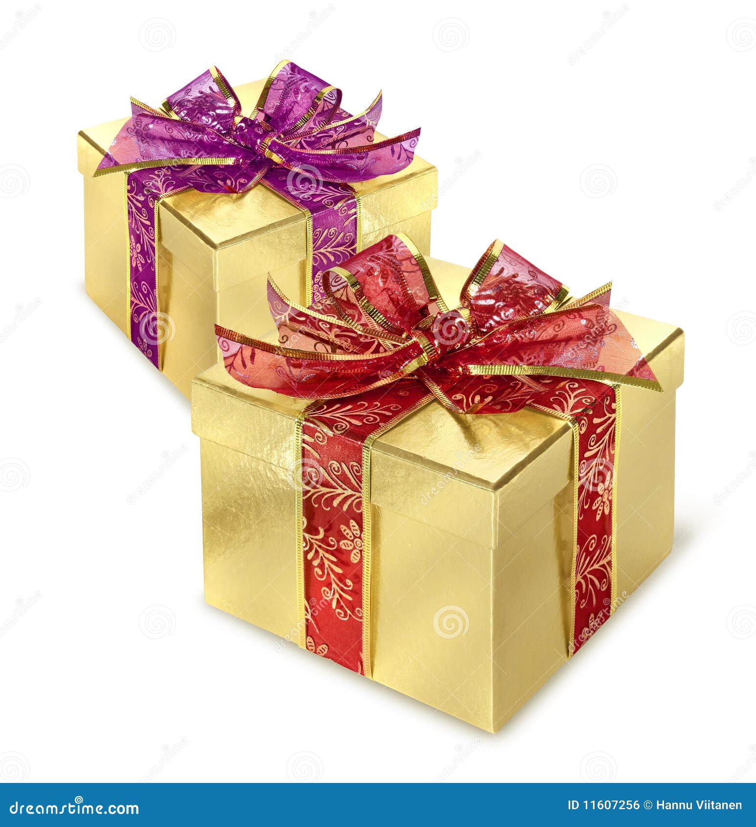 Two golden gift boxes stock photo. Image of parcel, ribbon - 11607256