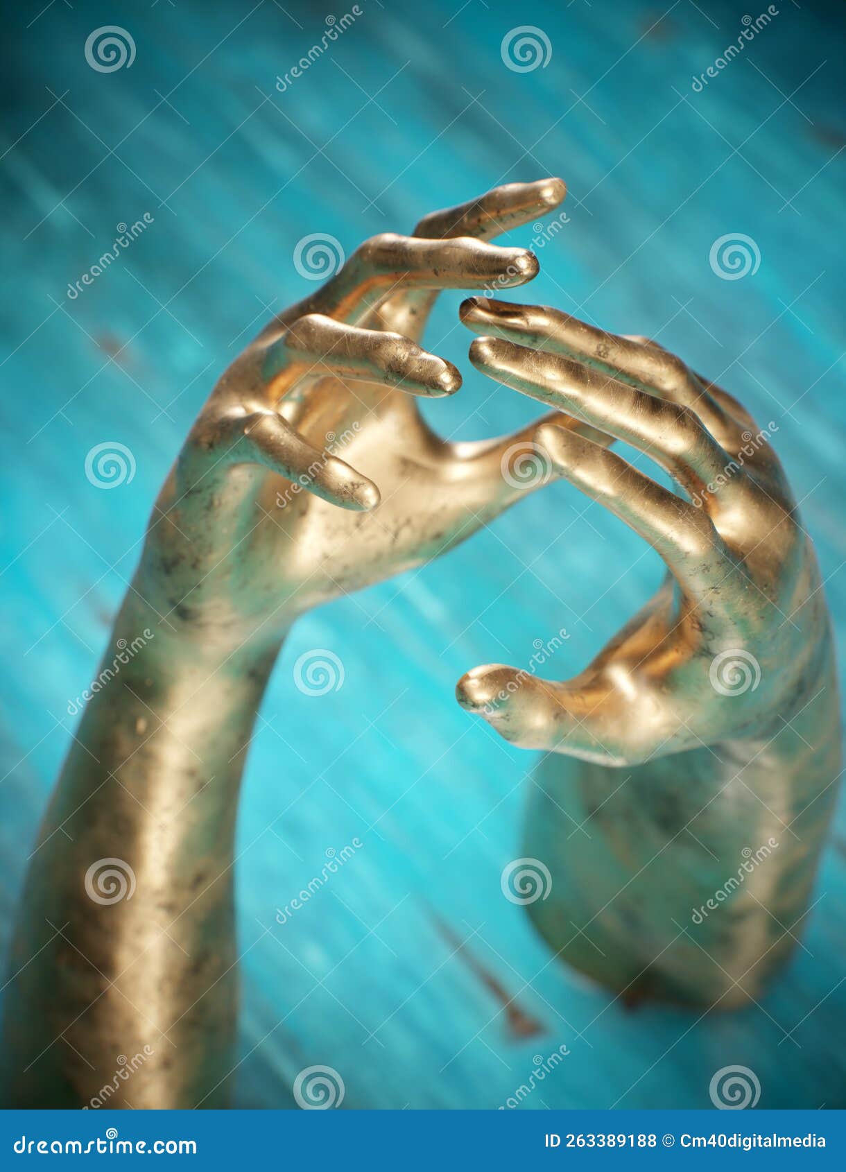 Two Golden Hands on a Blue Green Background Stock Photo - Image of blue ...