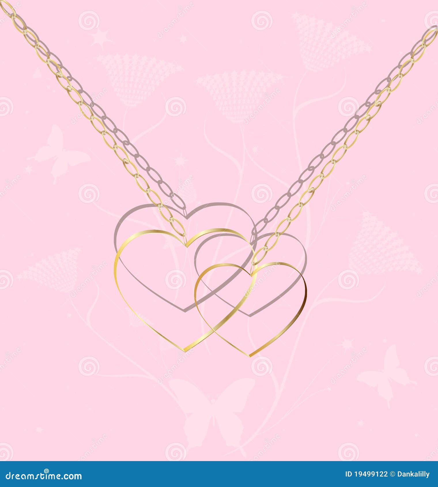 Two Golden Hearts on a Chain Stock Vector - Illustration of happiness ...