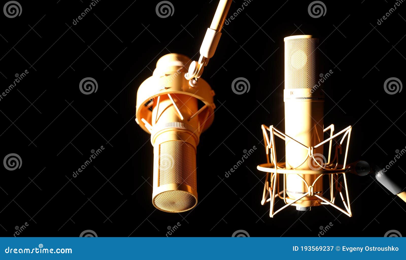 Two Golden Microphones Close-up Stock Illustration - Illustration of ...
