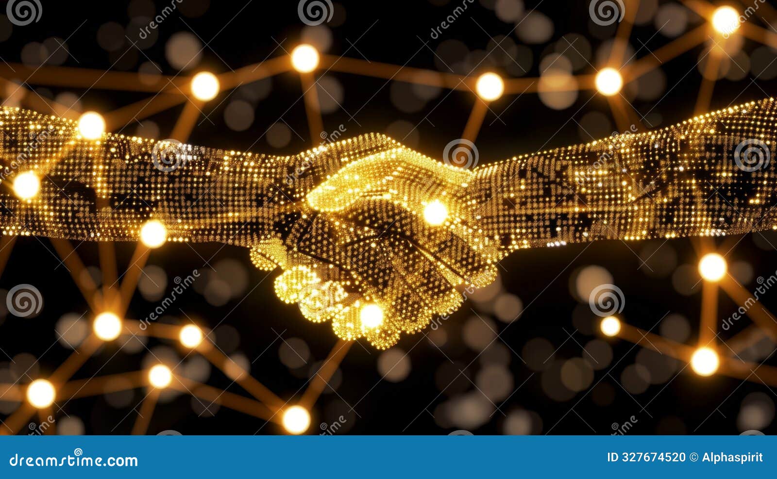 Two Golden Network Hands Shaking in a Global Business Agreement Stock ...