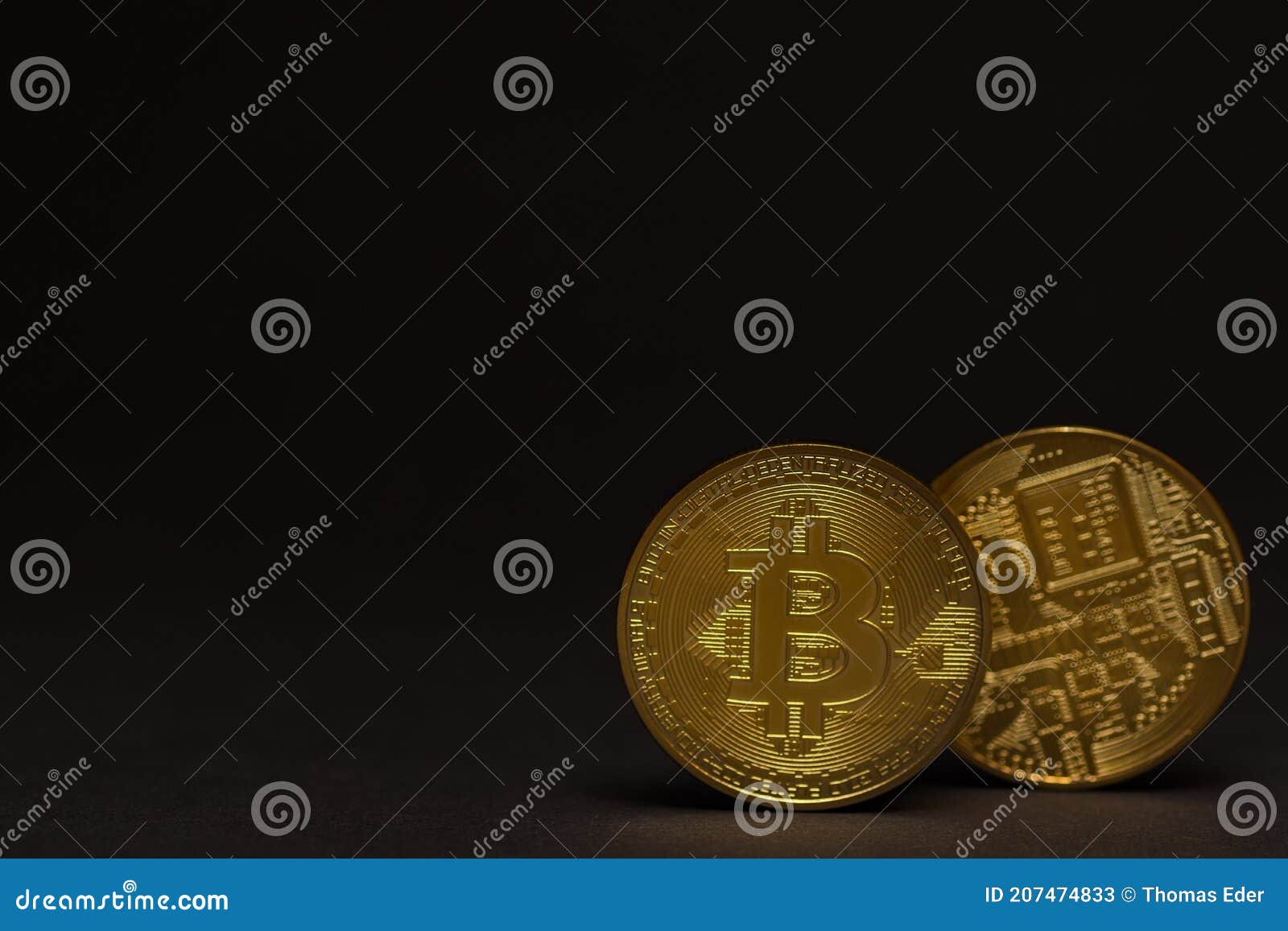 Two Golden Shiny Valuable Bitcoin with Front and Back Side with Black ...