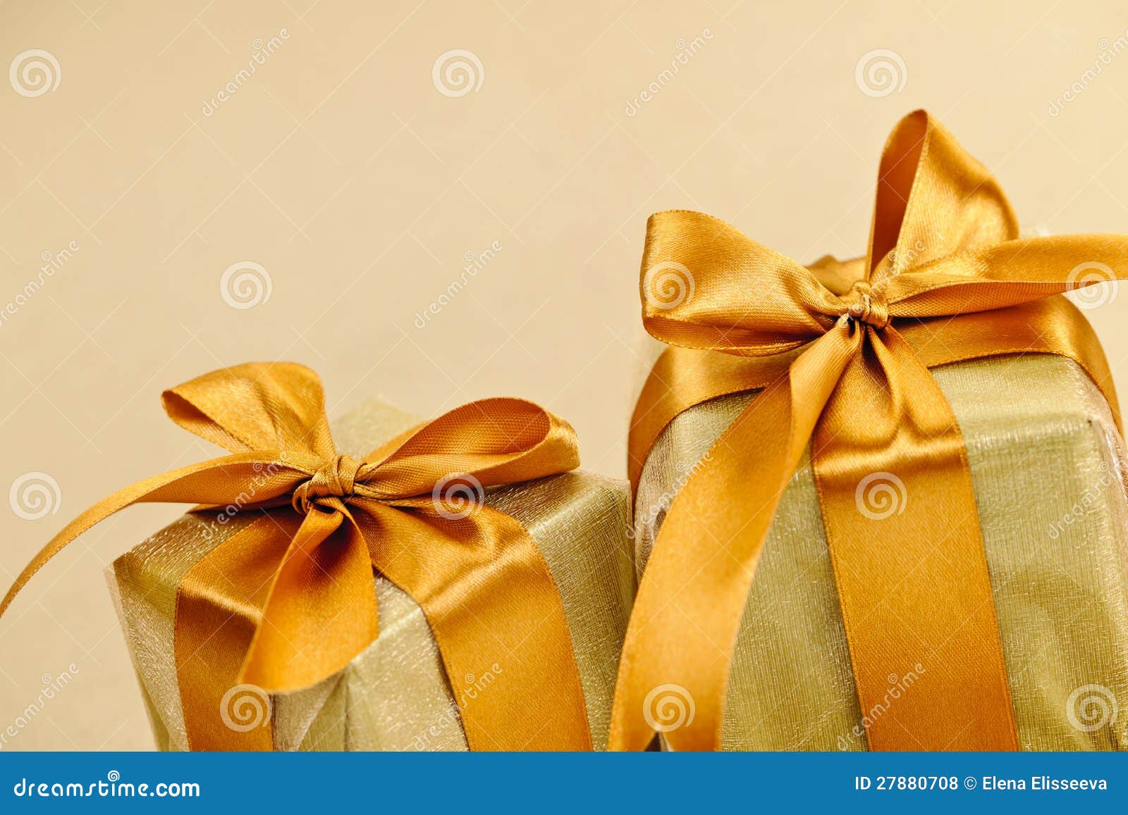 Two Golden Wrapped Gift Boxes Stock Photo - Image of decorated, pretty ...