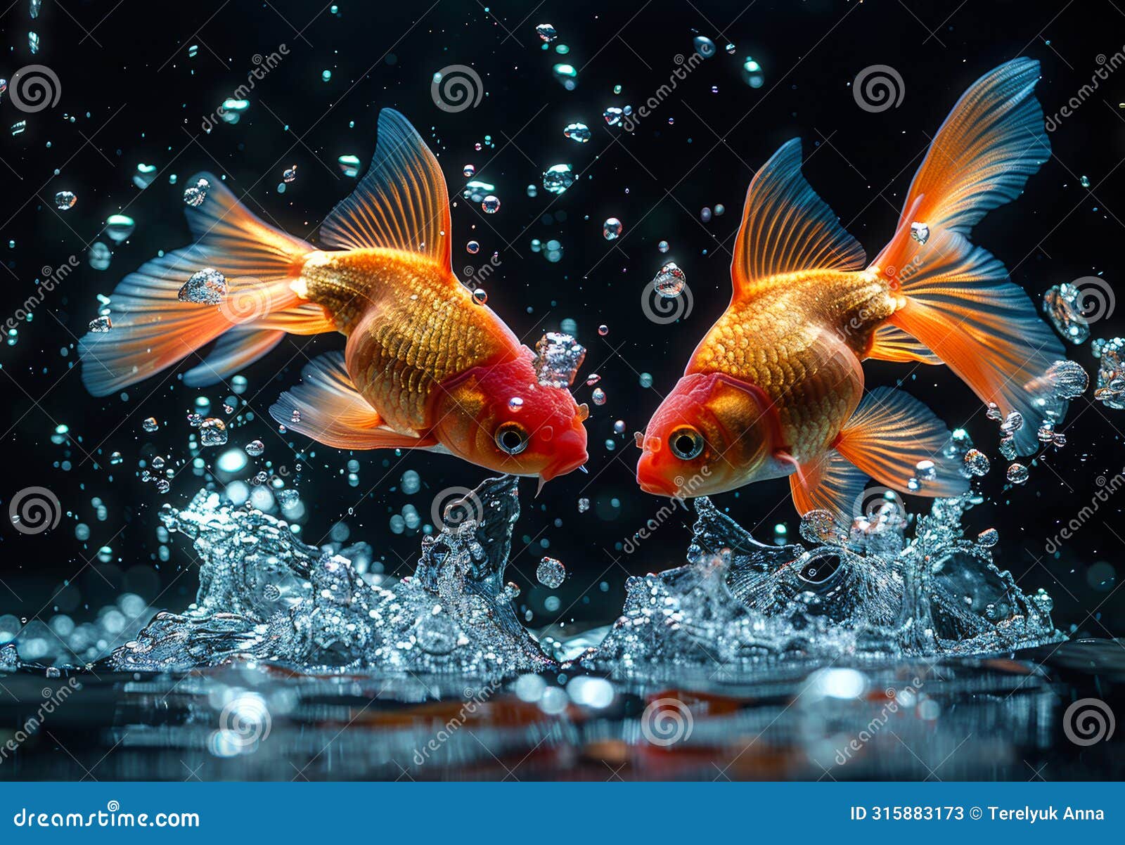 Two Goldfish are Fighting with Each Other. Stock Image - Image of ...