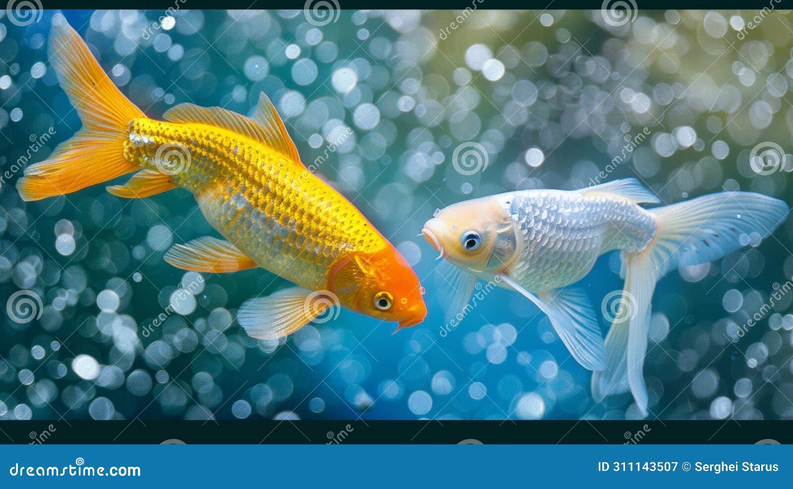 Two Goldfish are Swimming in a Pond with Bubbles, AI Stock Image ...