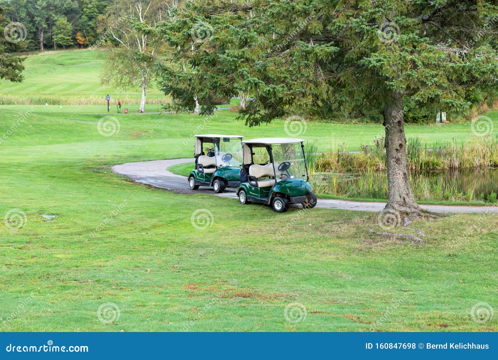 Two Golf Carts on the Golf Course Stock Photo - Image of garden, sand ...