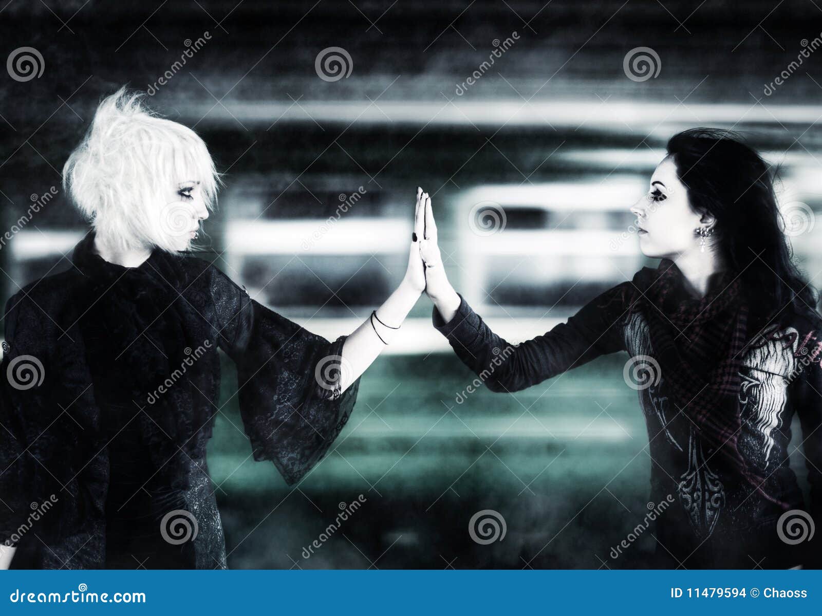 Two Goth Women Touching Hands Stock Photo - Image of profile, caucasian ...