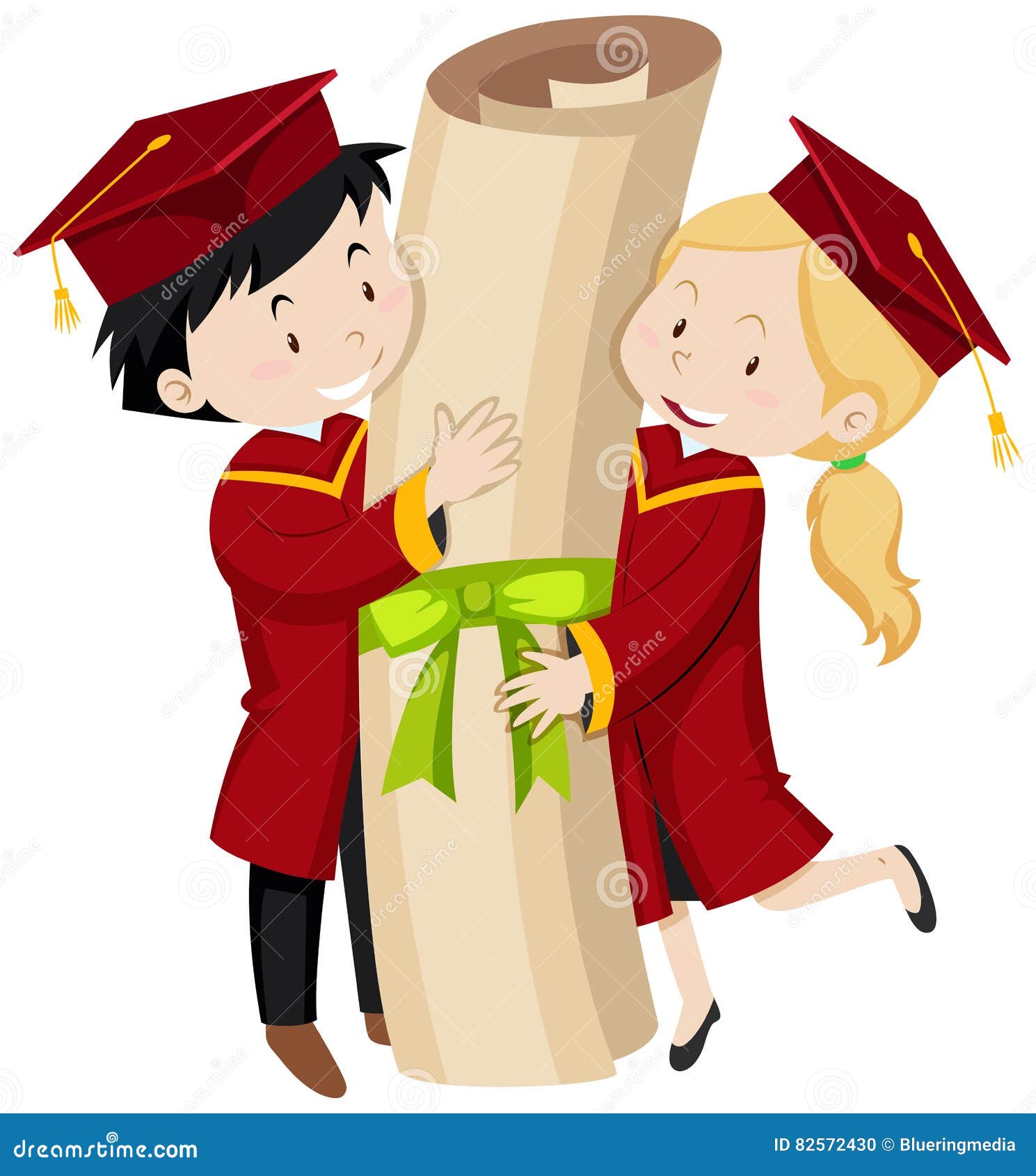 Two Graduated Students Holding Giant Degree Stock Illustration ...