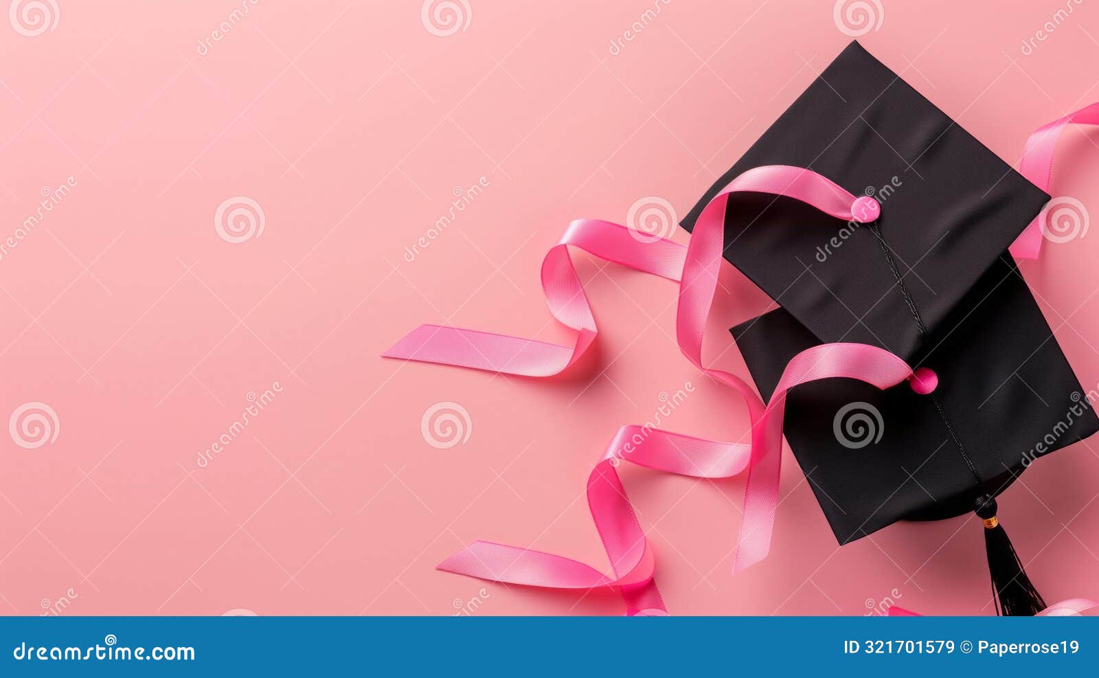 Two Graduation Caps with Pink Ribbons on Pink Background Stock Image ...