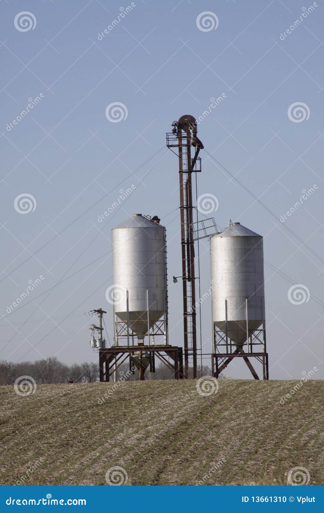 Two grain silos. stock photo. Image of silver, farm, farms - 13661310