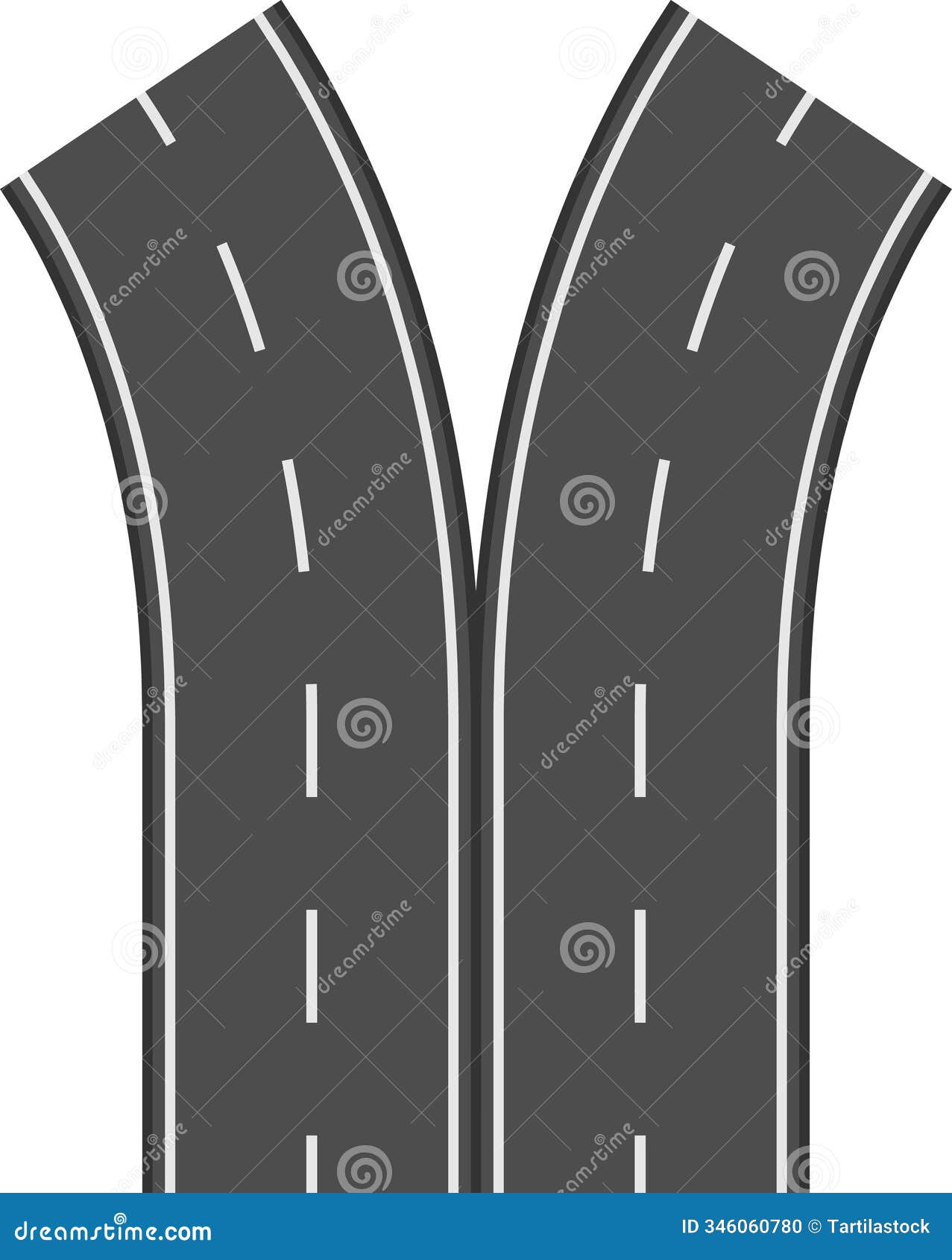 Two Gray Asphalt Roads with White Dashed Lines are Diverging, Creating ...