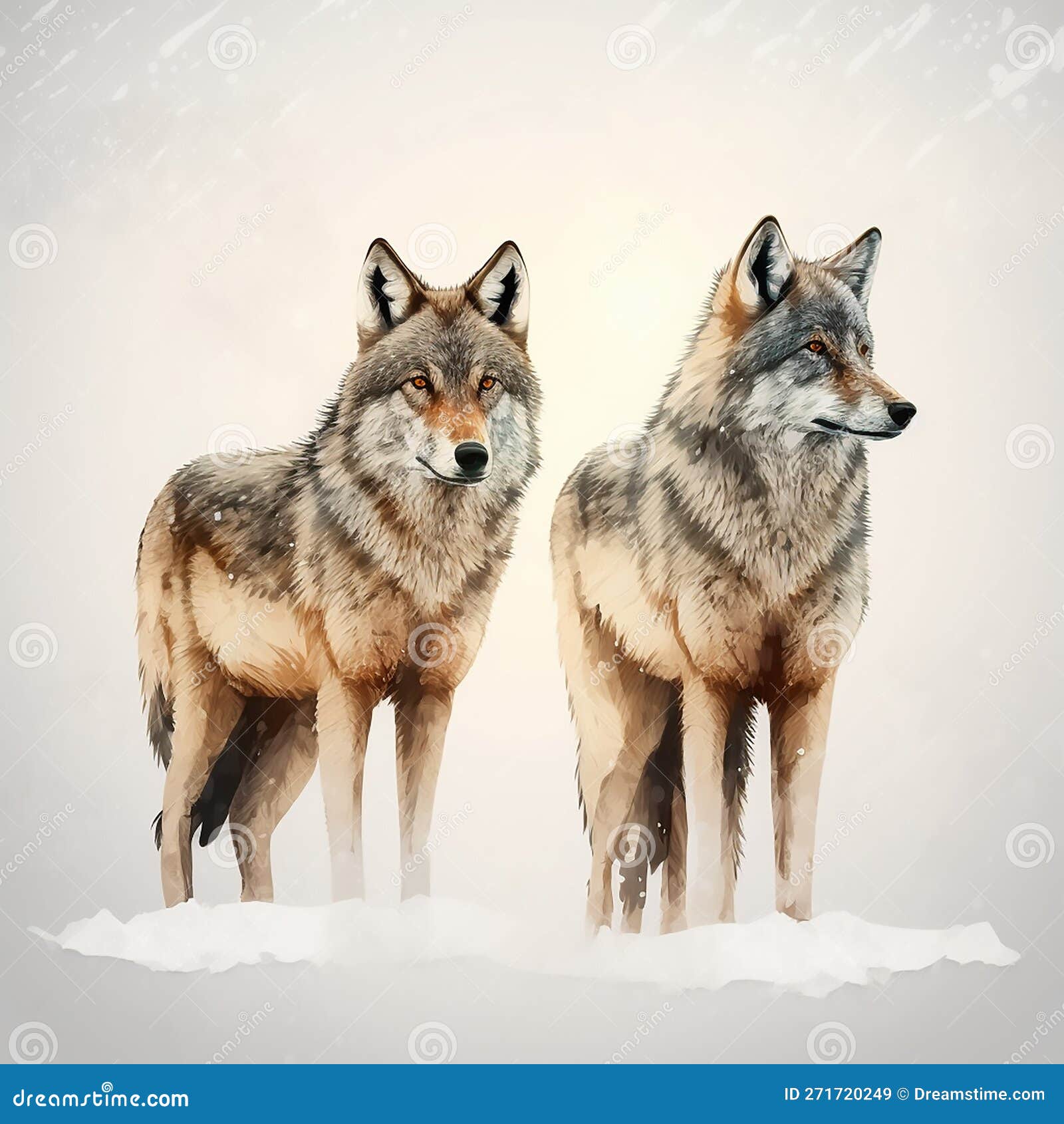 Two Gray Wolves Isolated on White Stock Illustration - Illustration of ...