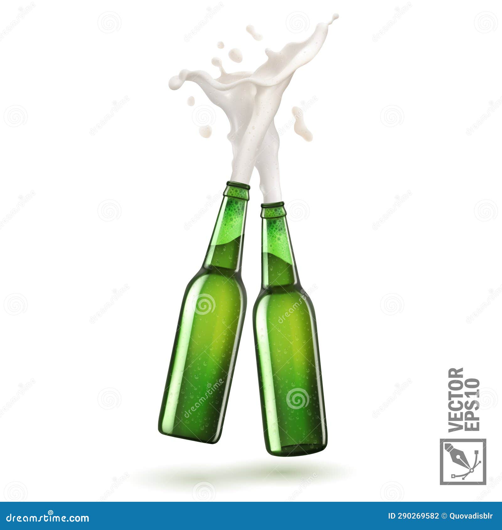 Two Green Beer Bottle Toasting Creating Splash, 3D Realistic Vector Set ...