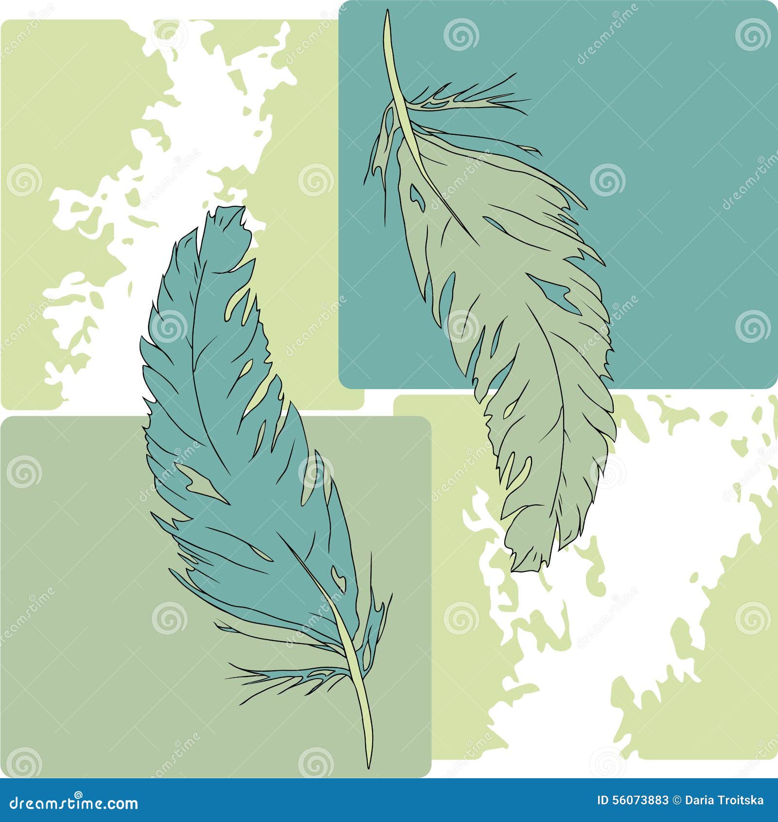 Two Green and Blue Feathers Stock Vector - Illustration of birds ...