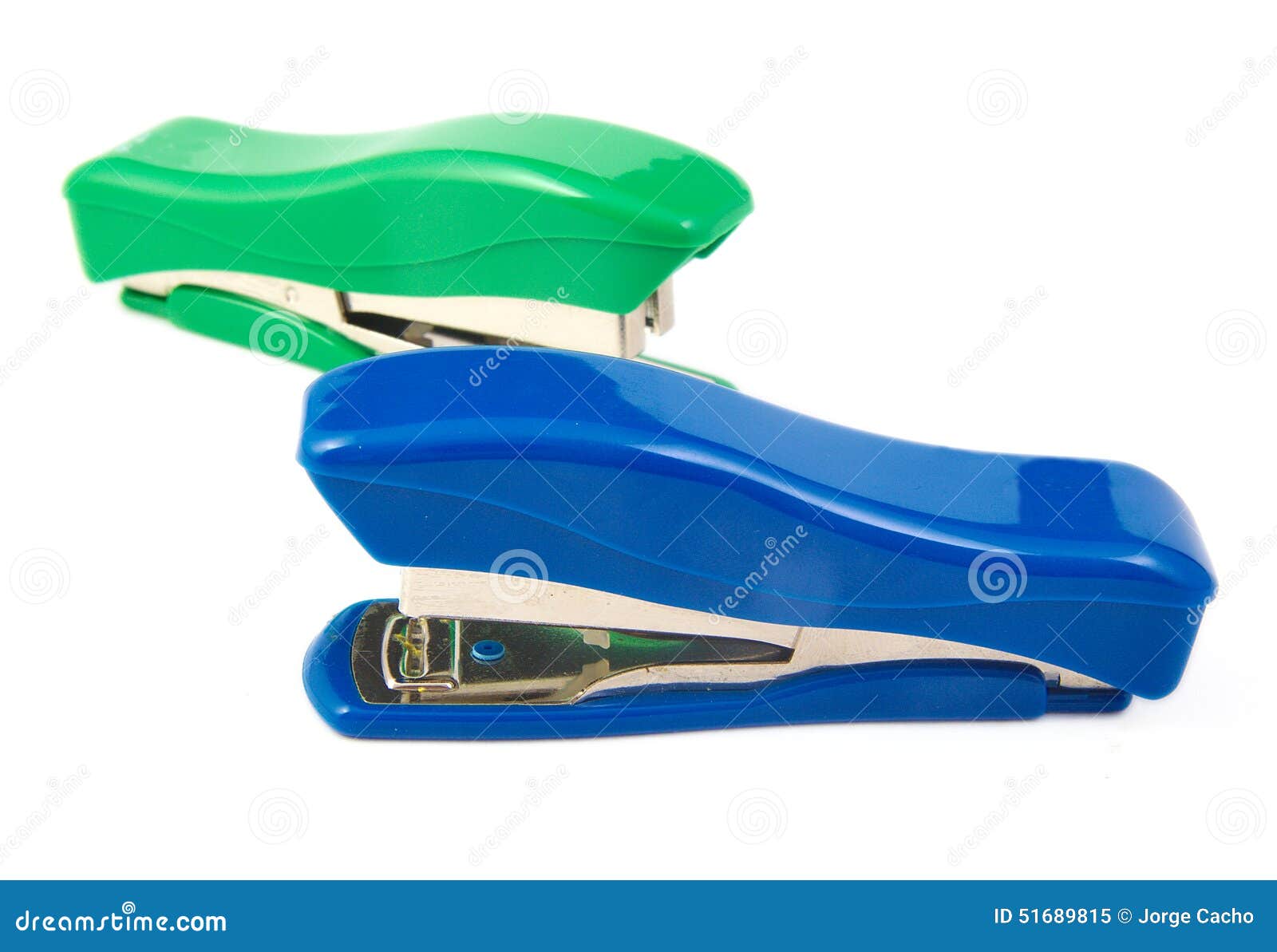 Two Green and Blue Staplers on a White Background Stock Image - Image ...