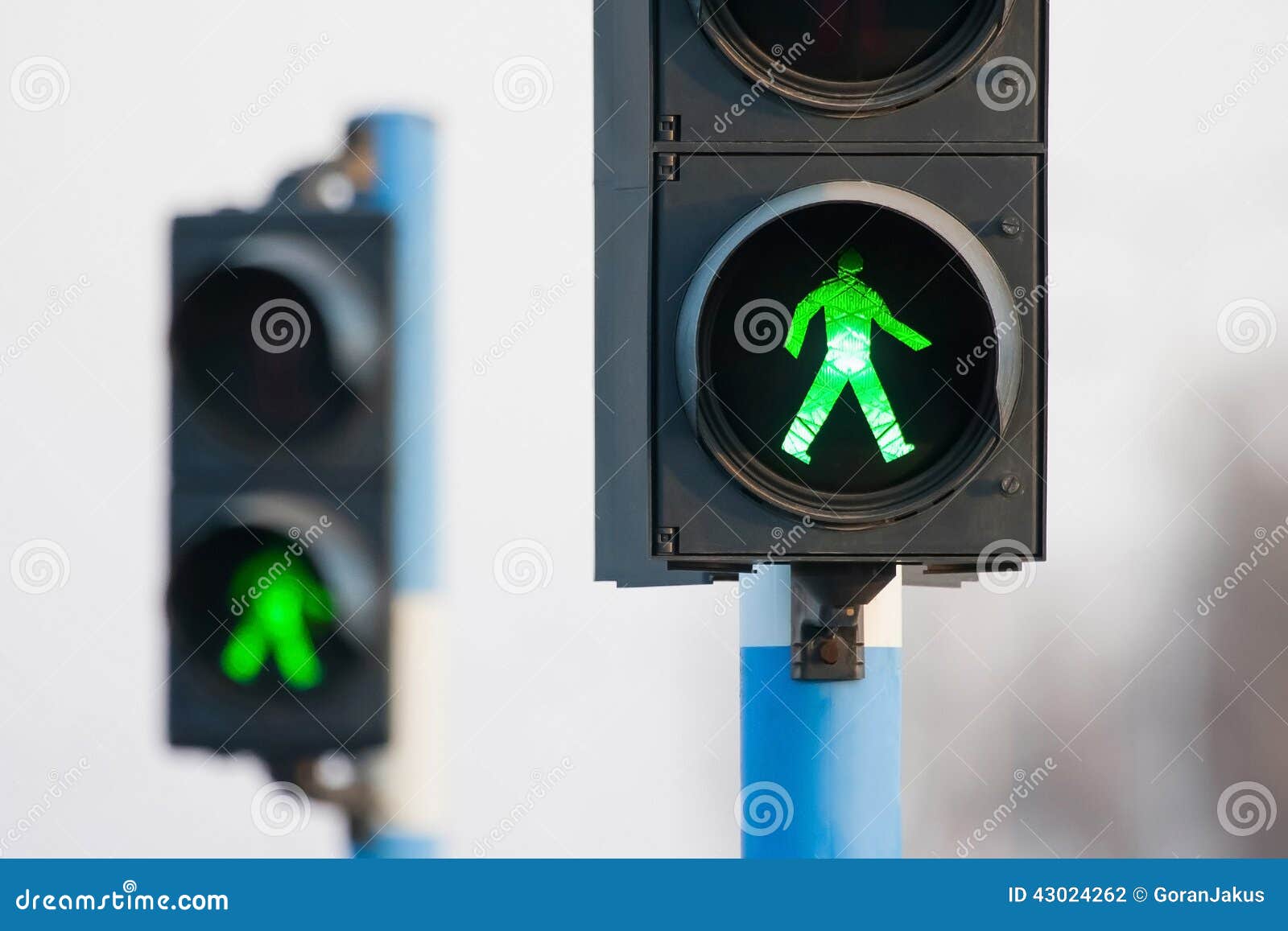 Two Green Lights for Pedestrians Stock Photo - Image of attention, sign ...