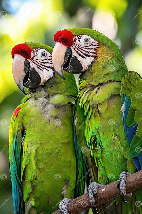 Two Green Parrots. Selective Focus Stock Photo - Image of tropical ...