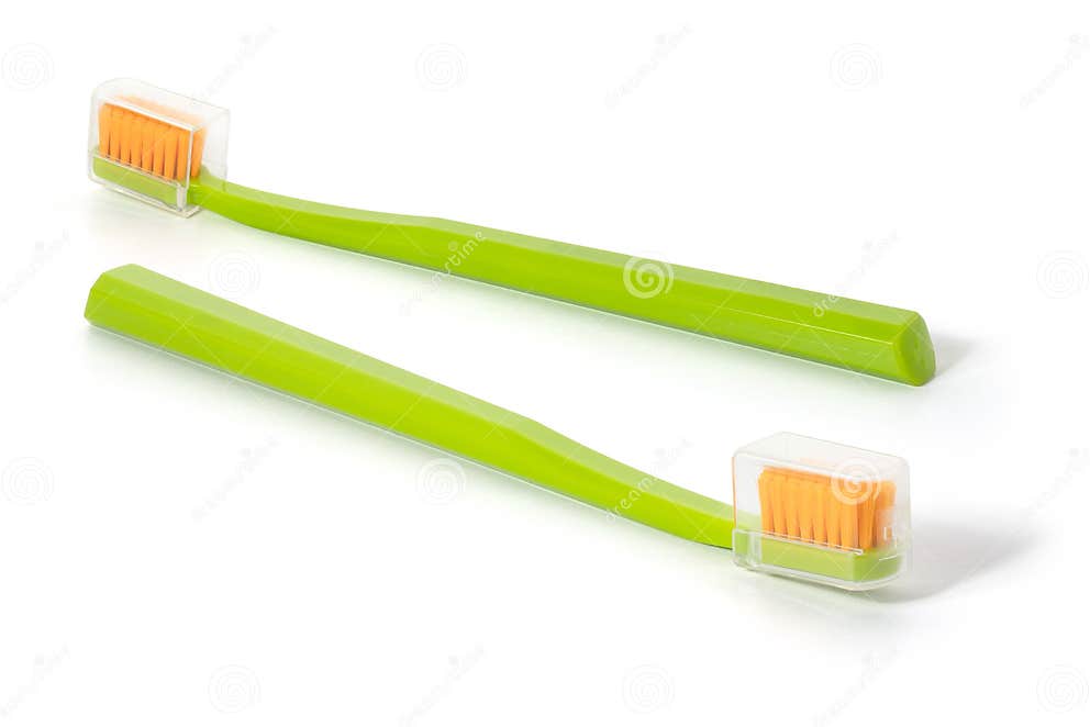 Two Green Toothbrushes on a White Background. Full Depth of Field Stock ...