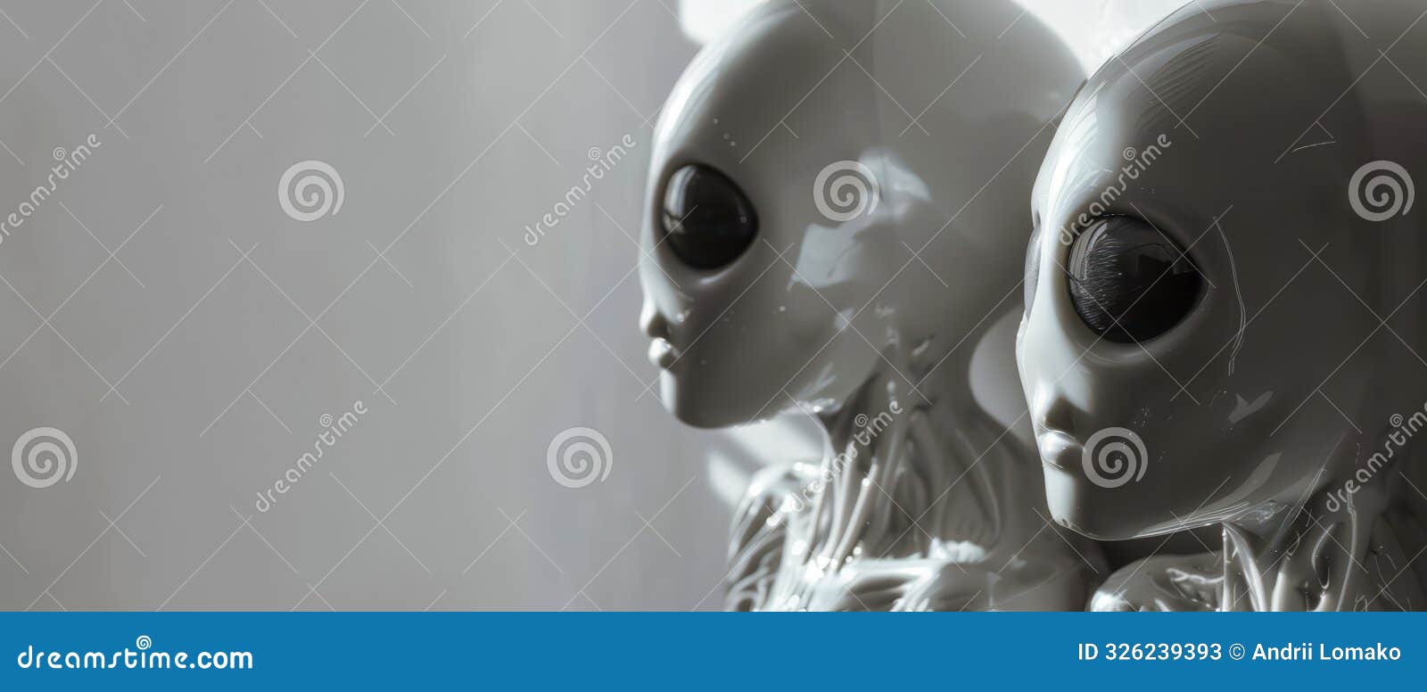 Two Grey Alien Figures Facing Right in a White Room Stock Image - Image ...