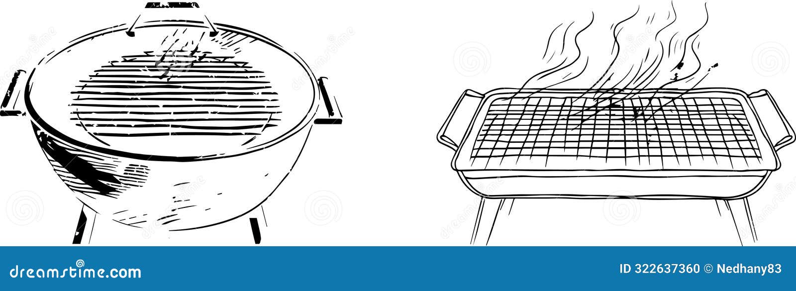 Two Grills are Shown in a Black and White Drawing Stock Vector ...