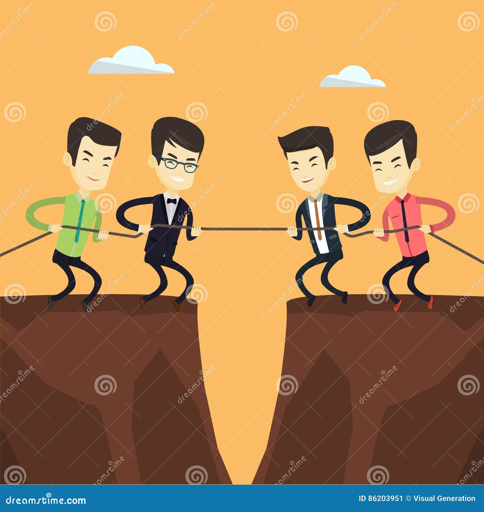 Two Groups Of Business People Pulling Rope. Cartoon Vector ...