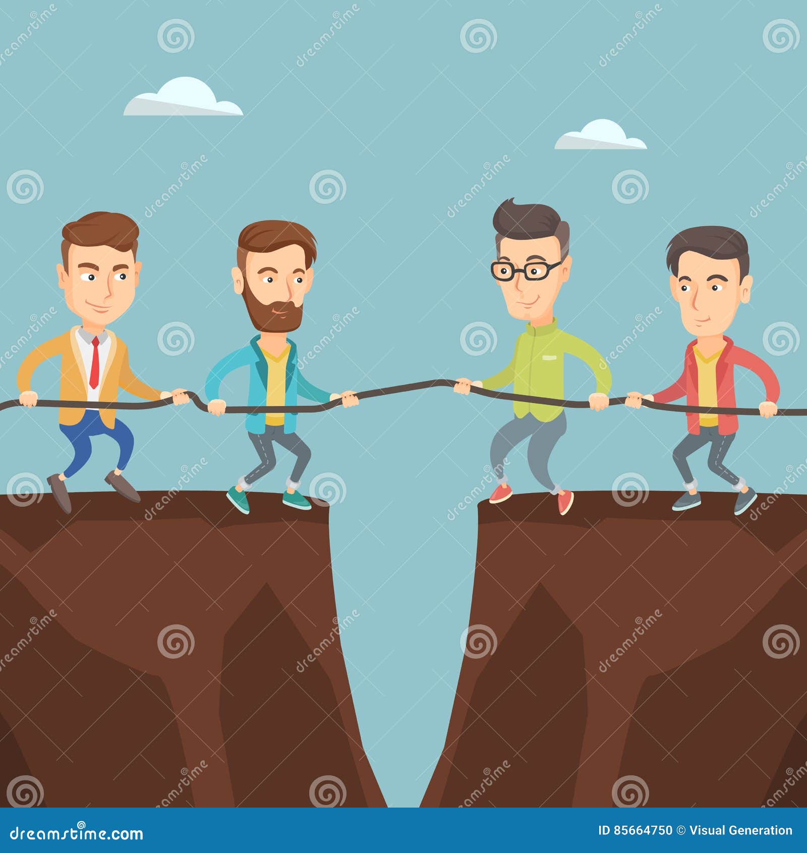 Two Groups Of Business People Pulling Rope. Vector Illustration ...