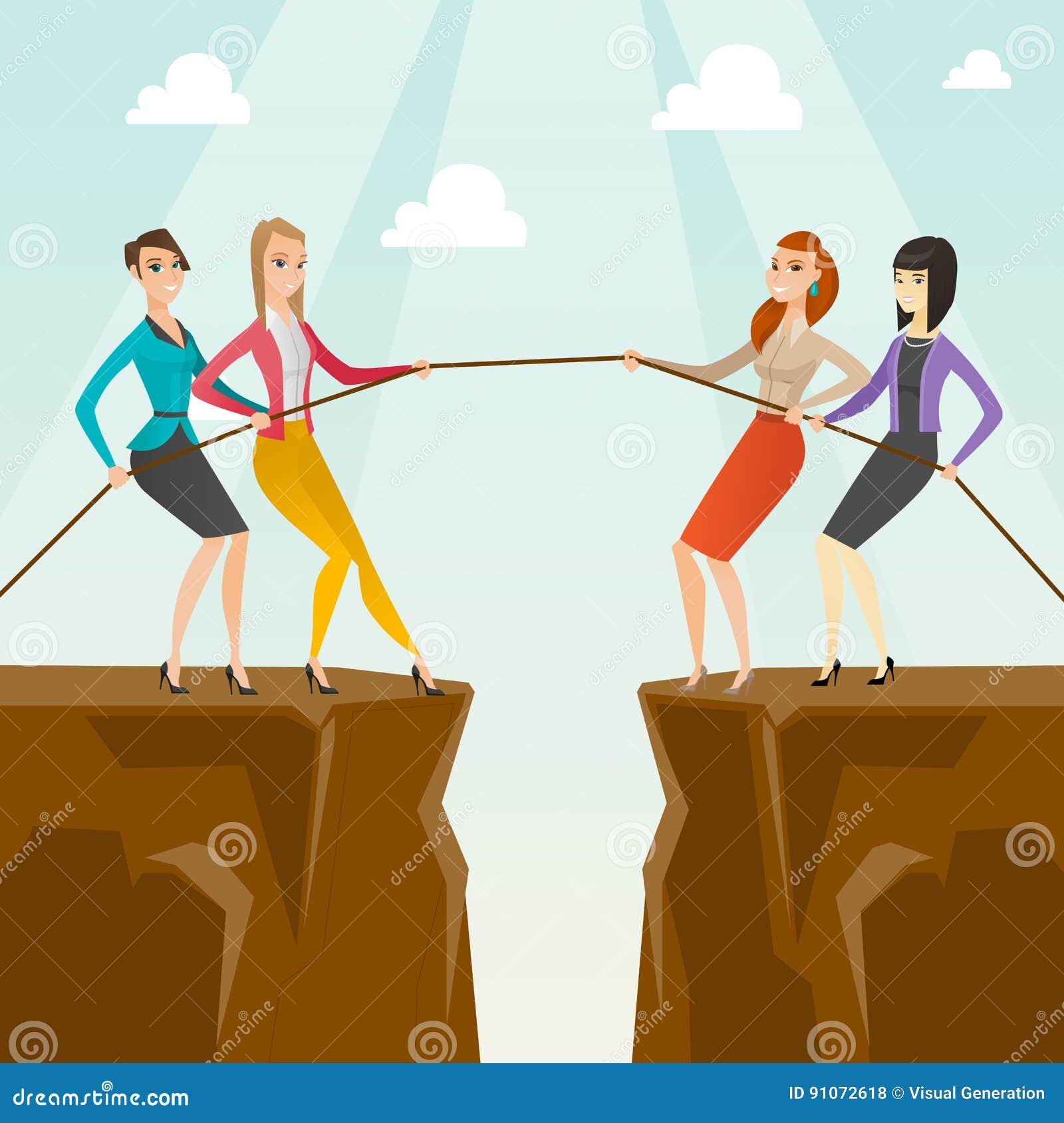 Two Groups of Business People Pulling Rope. Stock Vector - Illustration ...