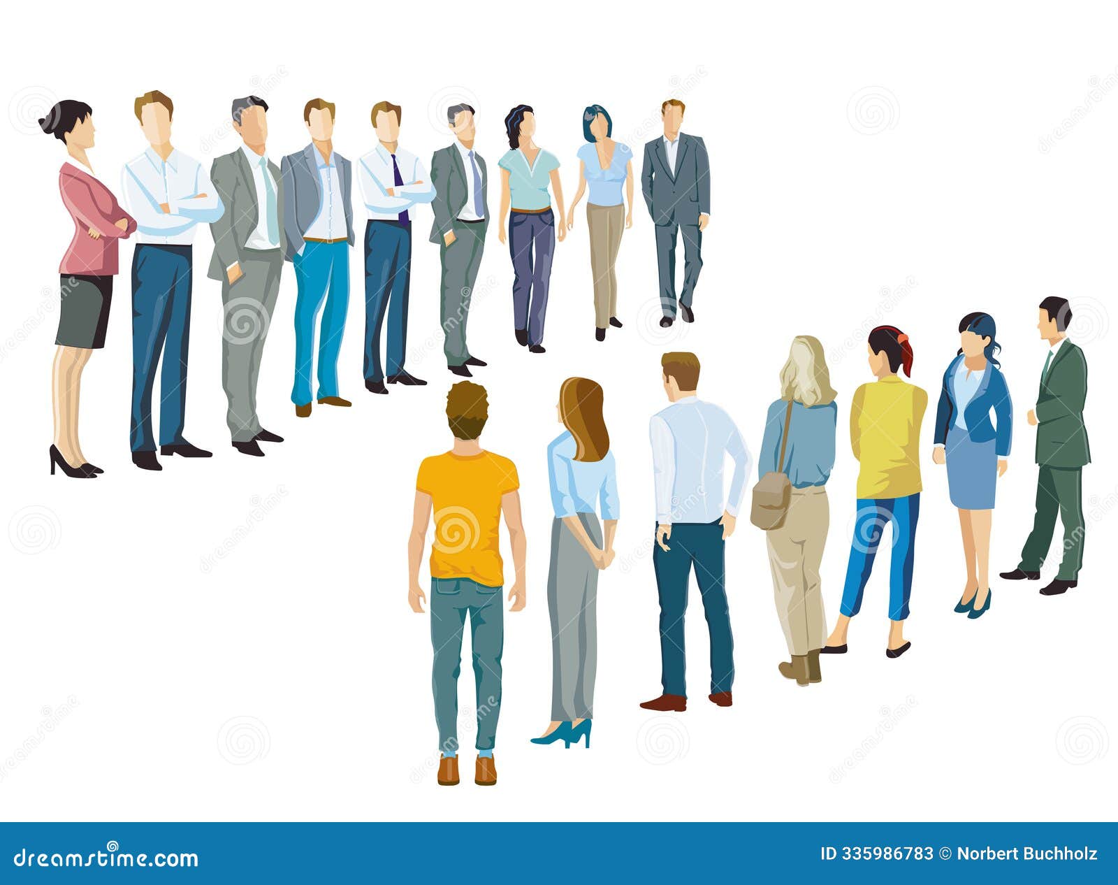 Two Groups of People Facing Each Other, Illustration Stock Vector ...