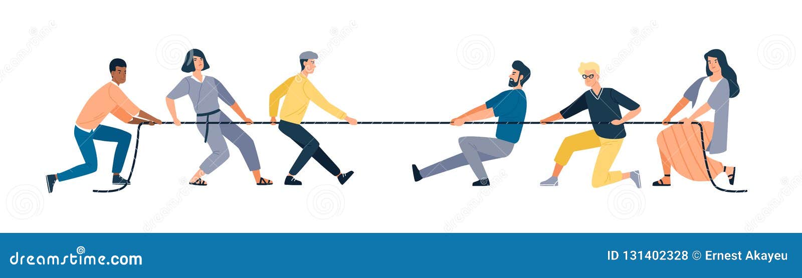 Two Groups of People Pulling Opposite Ends of Rope Isolated on White ...