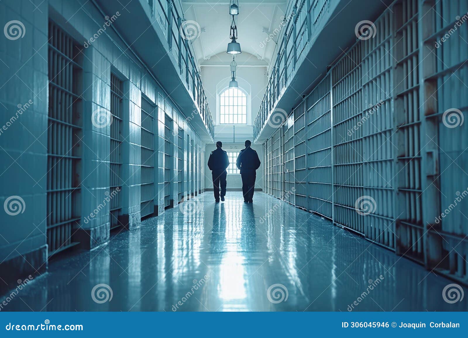 Two Guards Close Their Shift in a Prison Hallway Stock Photo - Image of ...