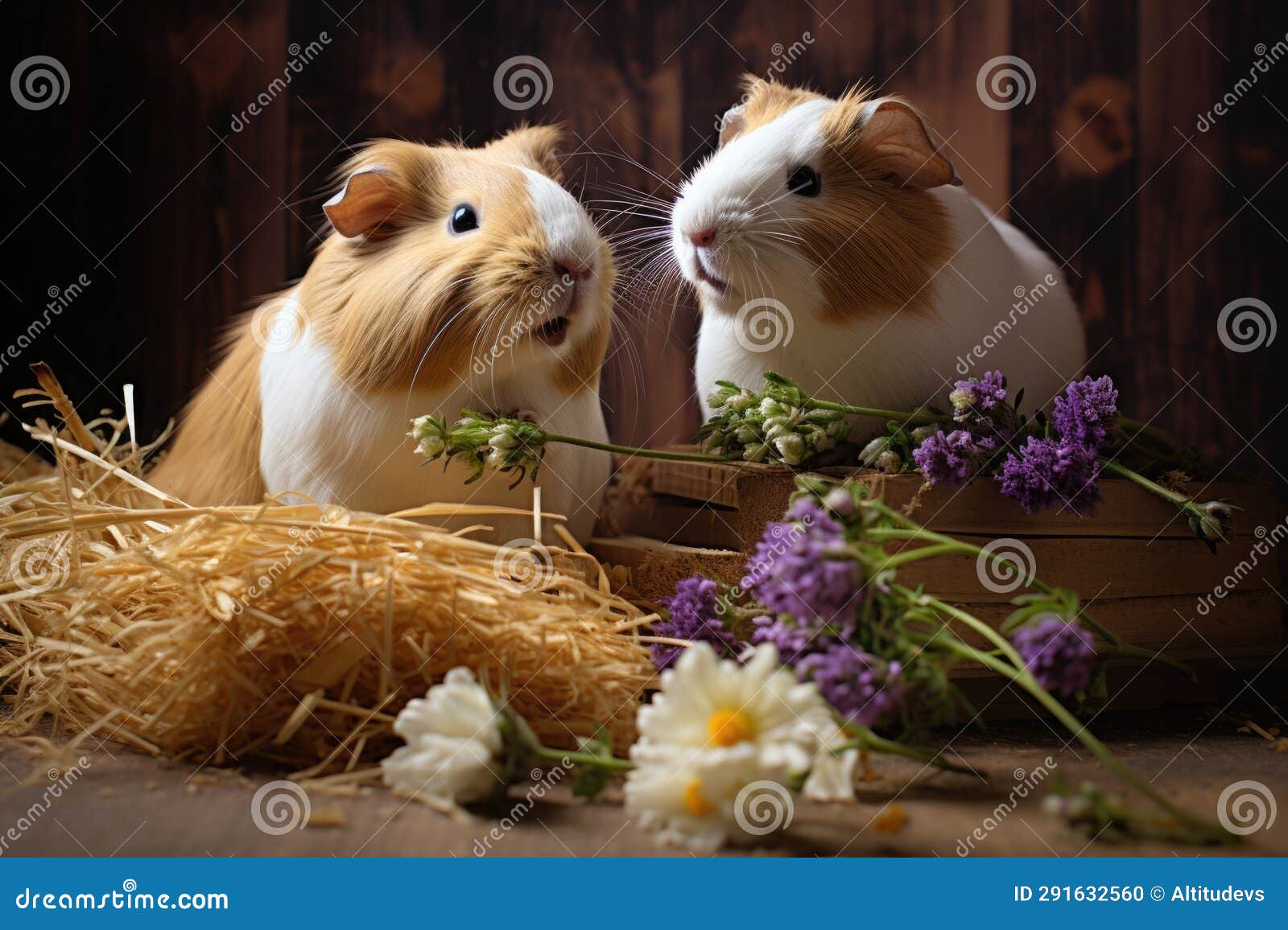 Two Guinea Pigs Eating Hay from the Same Pile Stock Photo - Image of ...