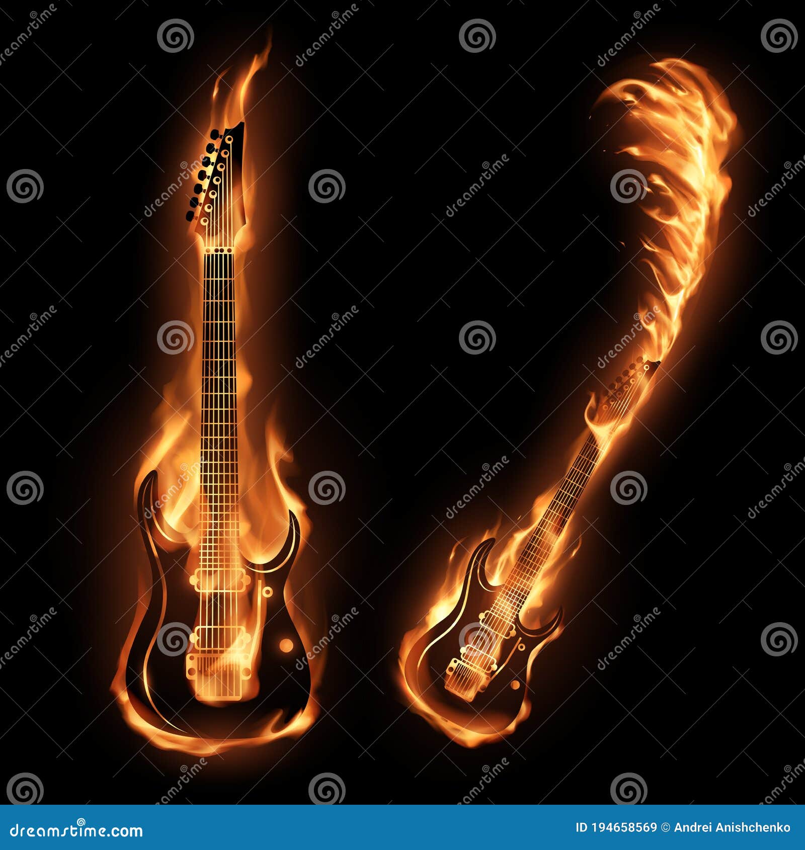 Two guitars in fire flames stock vector. Illustration of jazz - 194658569