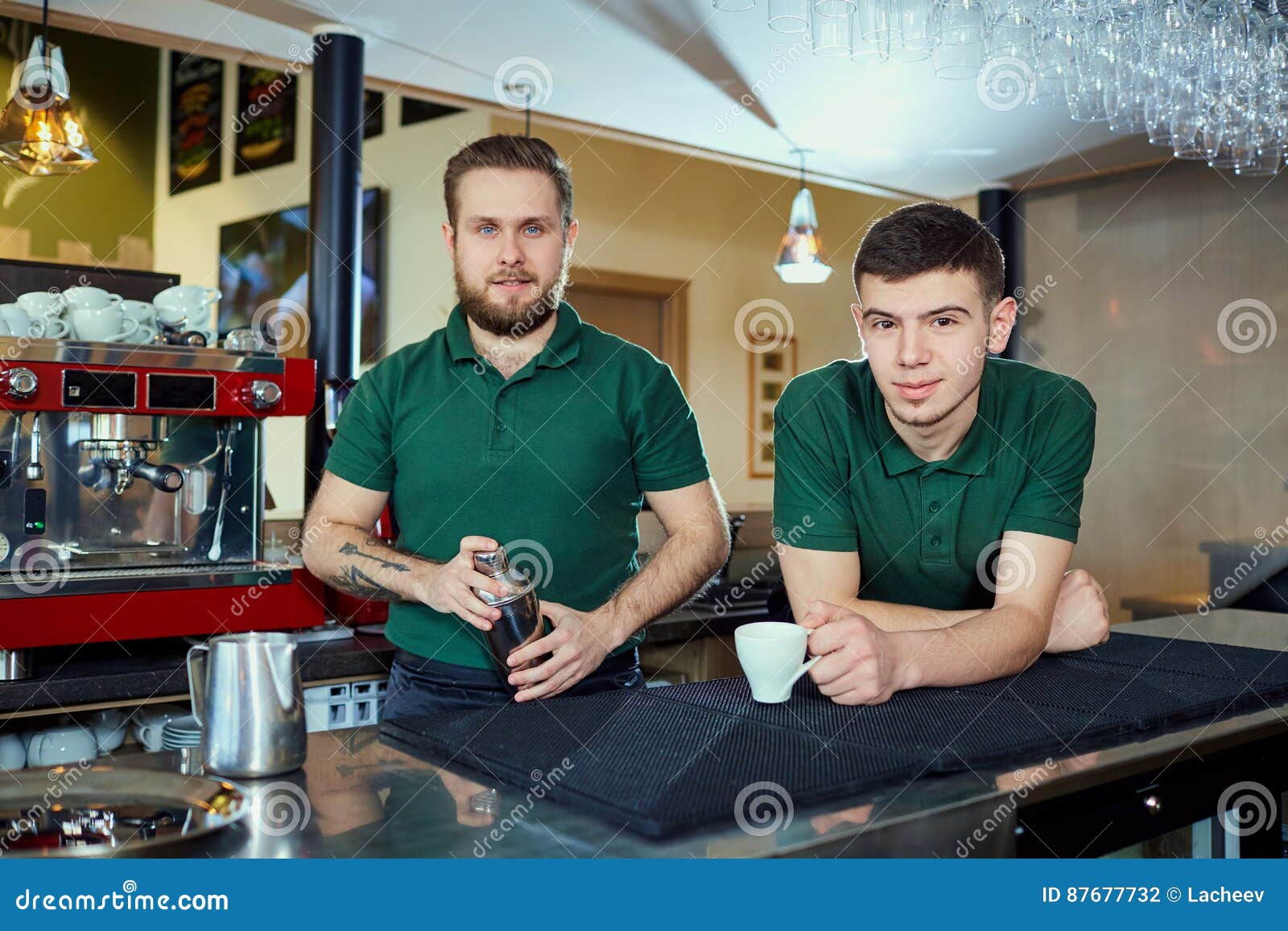 Two Guys Bartender Barista Waiter Behind the Bar in Workplace Stock ...