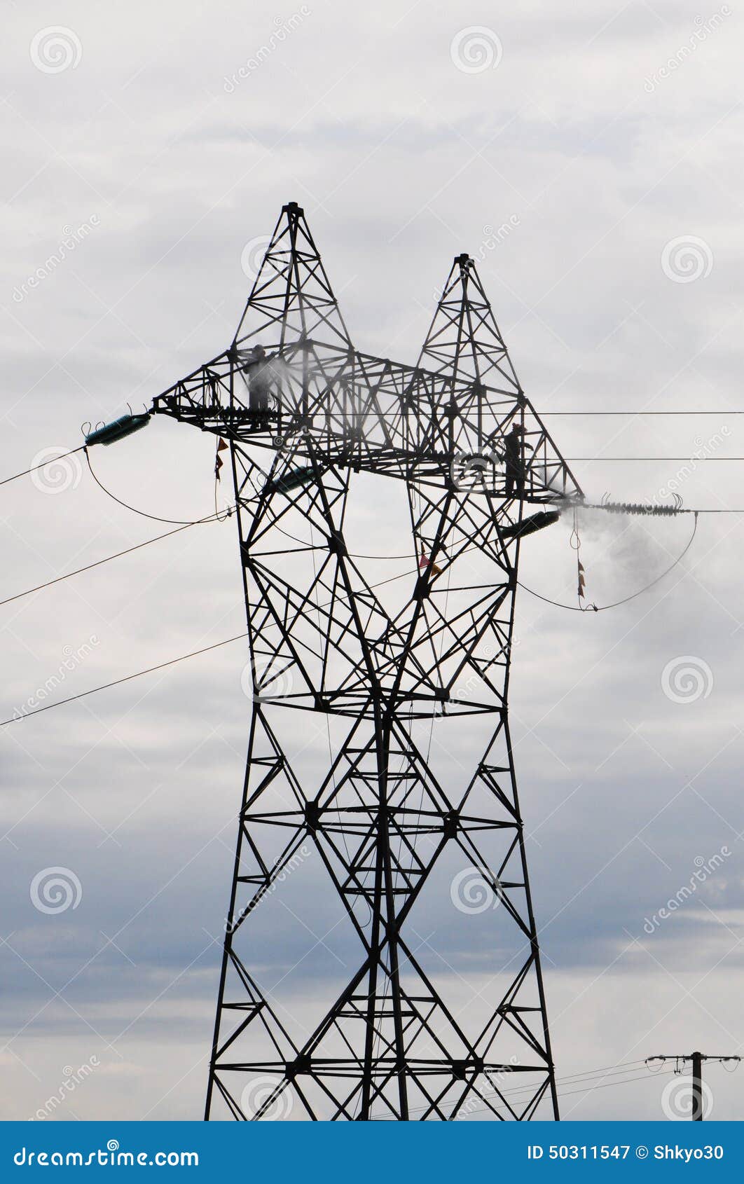 Two Guys Cleaning Big Electrical Pylon Stock Image - Image of difficult ...