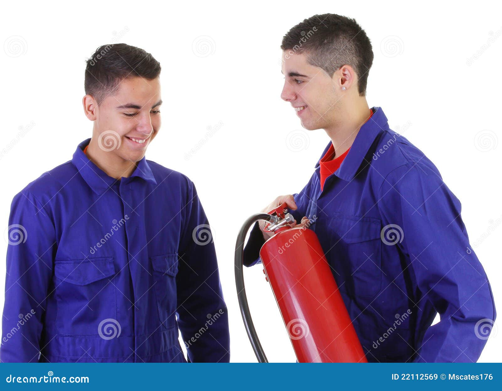 Two Guys with a Fire Extinguisher Stock Image - Image of builder, fire ...