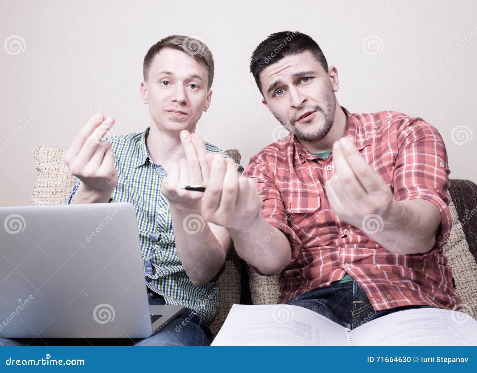 Two Guys with Funny Gestures Stock Photo - Image of guys, smile: 71664630