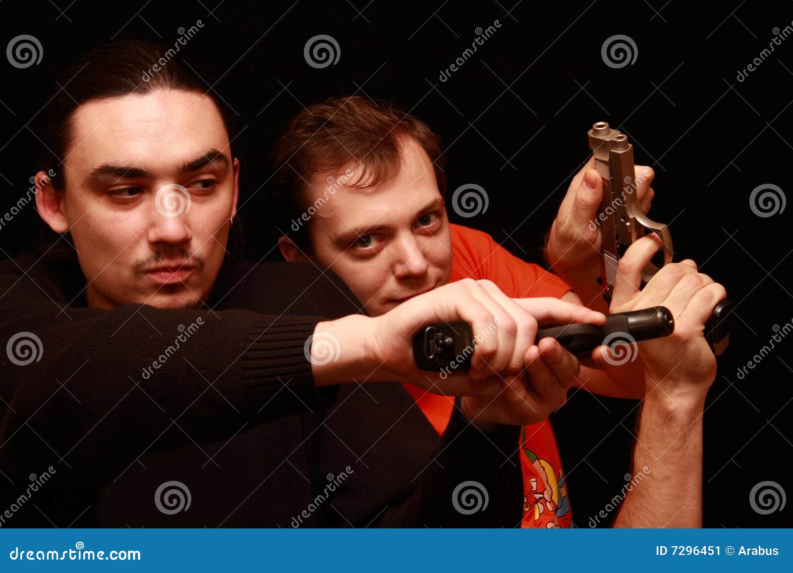 Two guys playing with gun stock image. Image of bang, human - 7296451