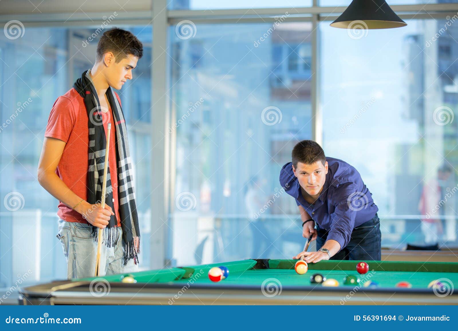 Two Guys in Pool Billiard Club Playing Pool Billiard Stock Photo ...