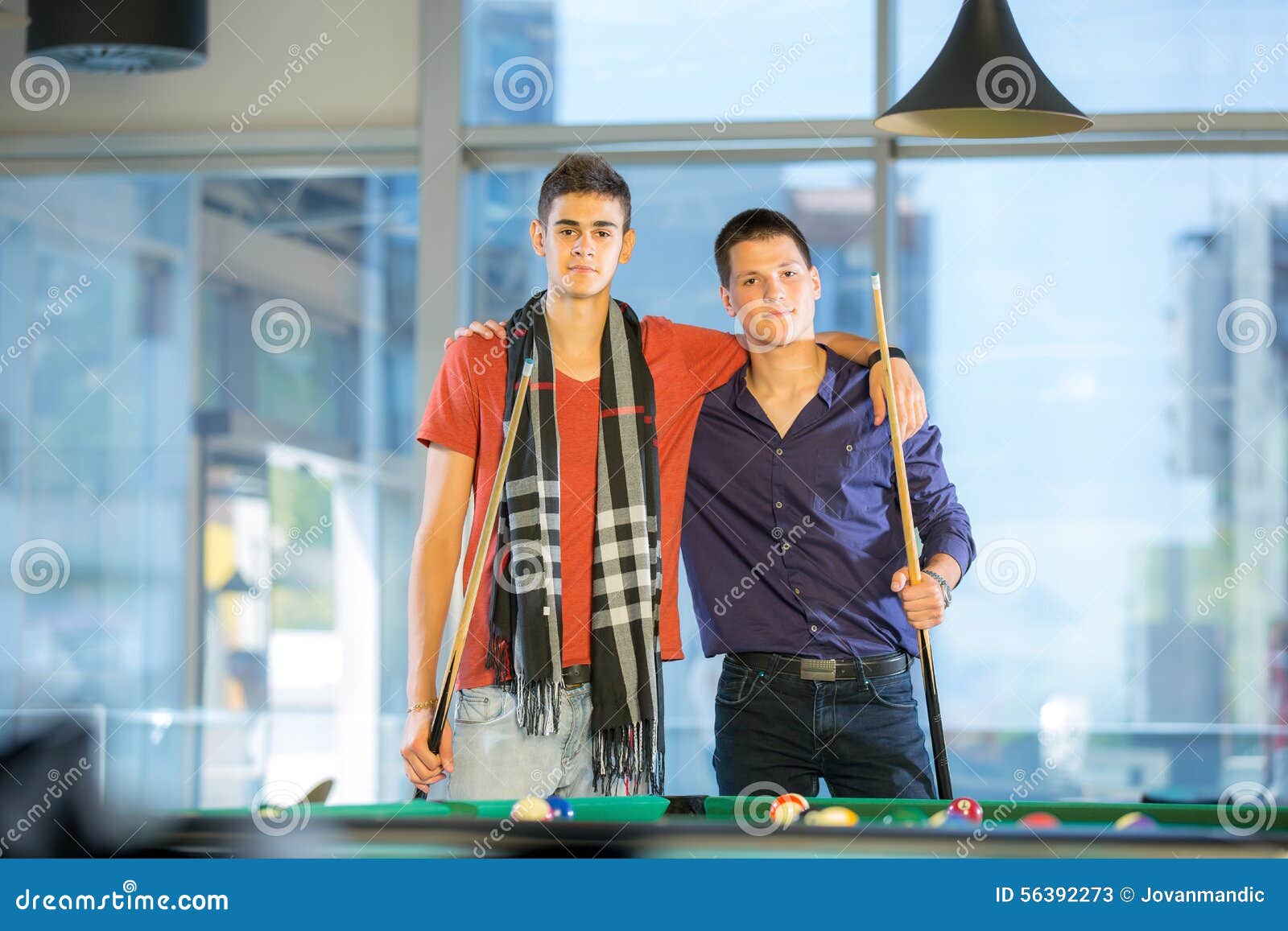 Two Guys in Pool Billiard Club Playing Pool Billiard Stock Image ...