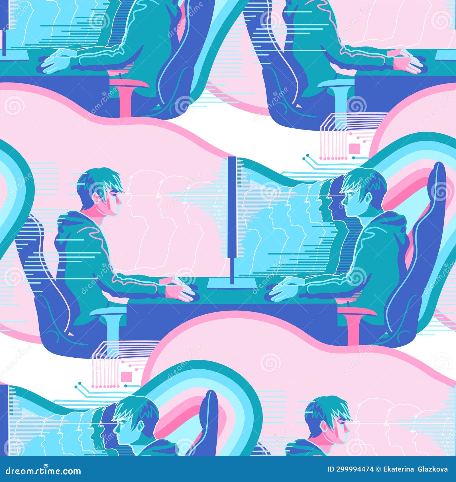 Two Guys Sitting in Front of Each Other Separated by the Computer ...