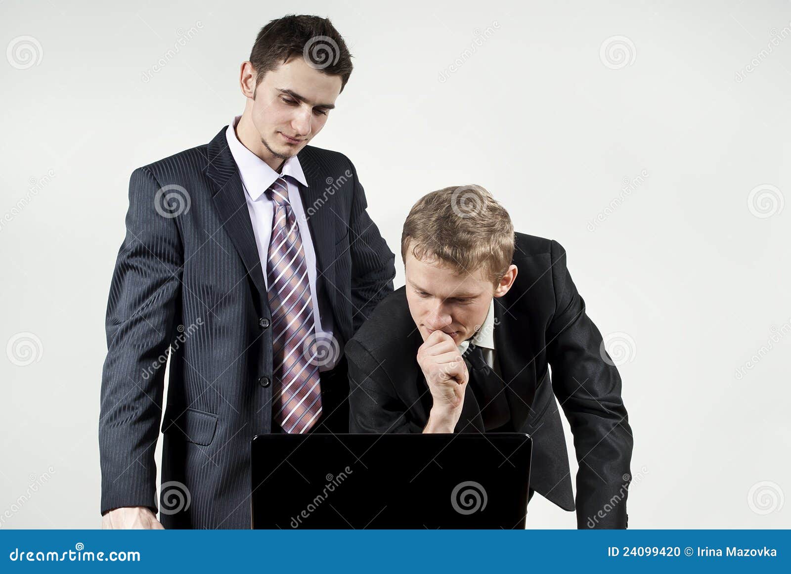 Two Guys are Thinking in Front of Computer Stock Photo - Image of happy ...