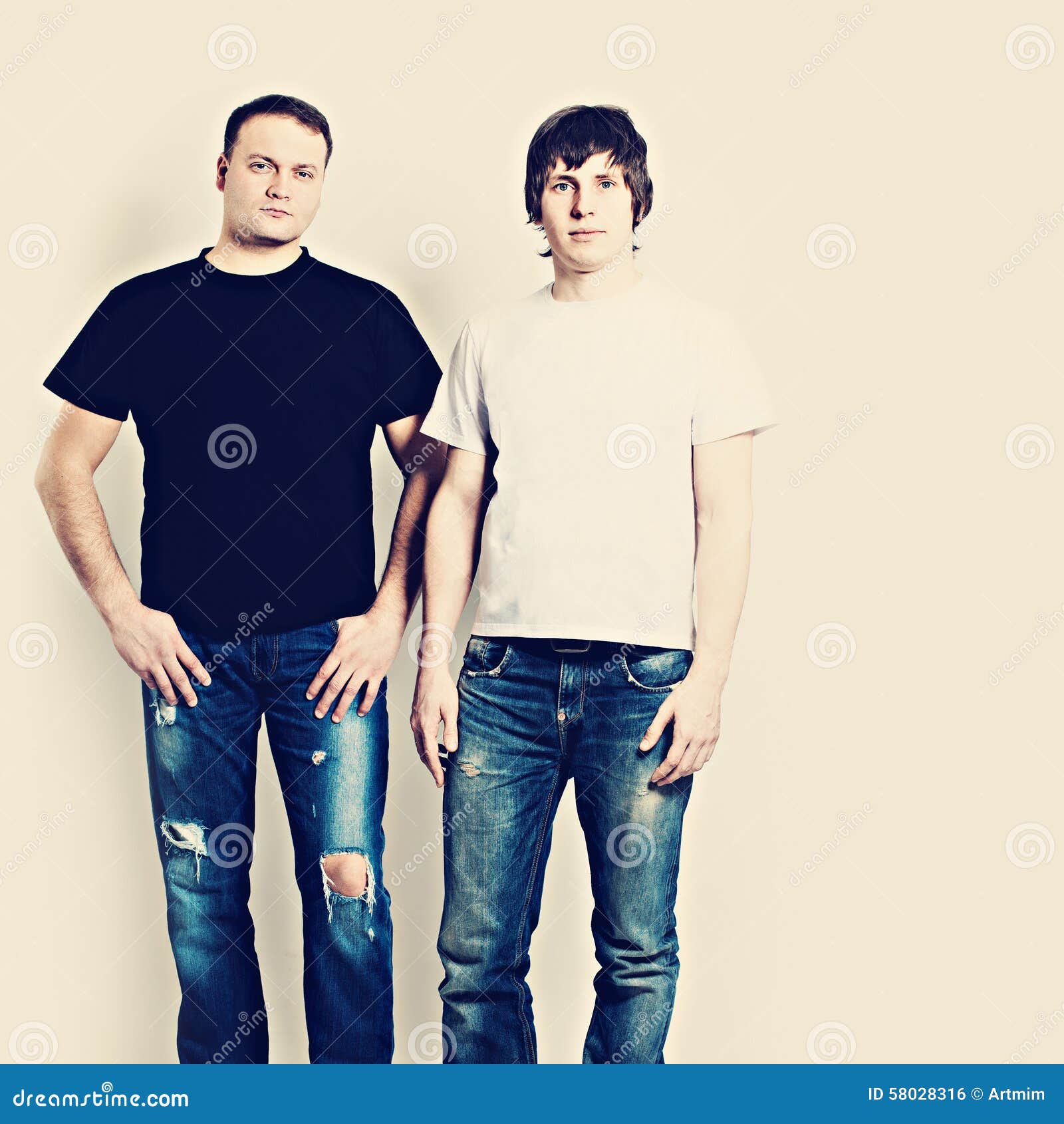 Two Guys Wearing Black and White T-shirts Stock Photo - Image of hand ...