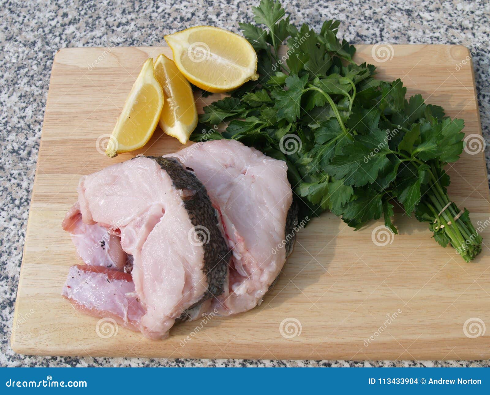 Two Hake Steaks stock photo. Image of parsley, steaks - 113433904