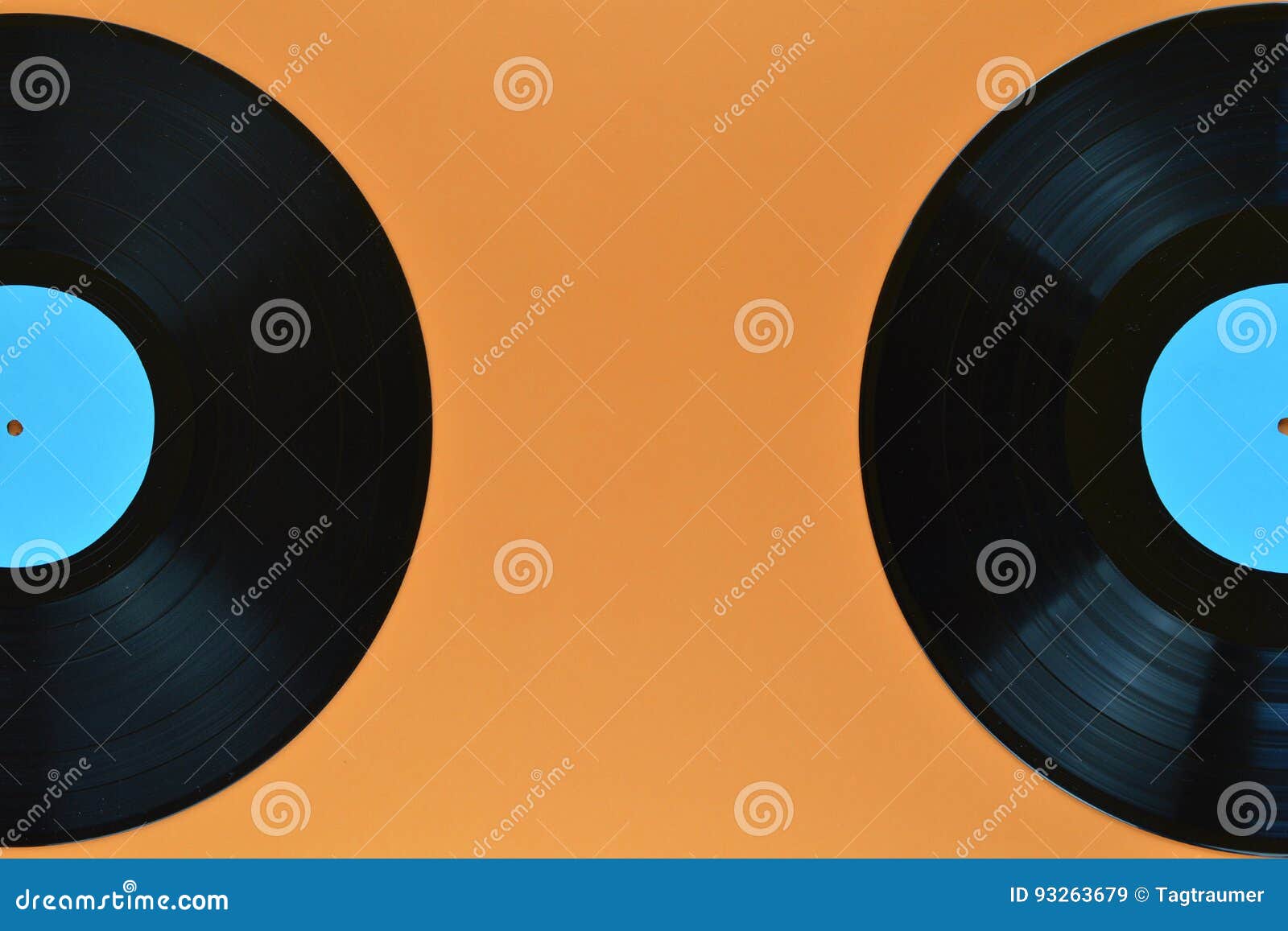 Two Half Black Vinyl Record on Orange Background Stock Image - Image of ...