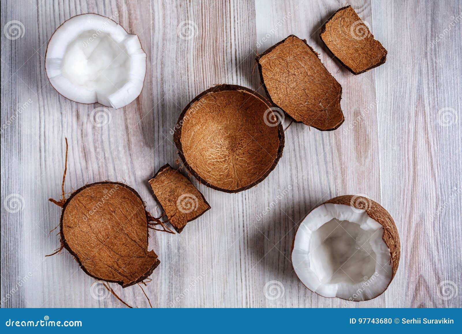 Two Half the Coconut in the Hairy Shell Close Up. Stock Photo - Image ...