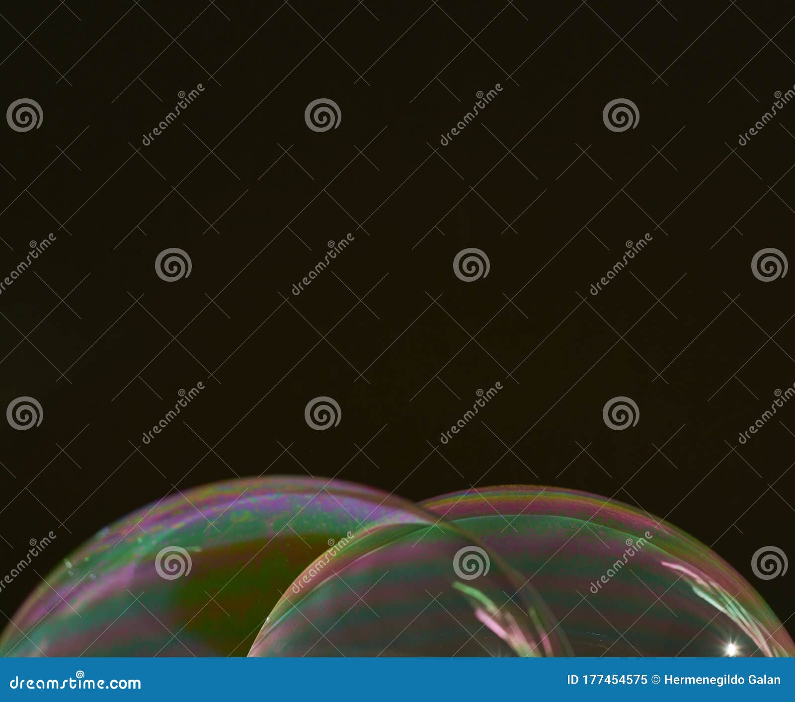 Two Half Soap Bubbles Superimposed on a Black Background, Horizontal ...