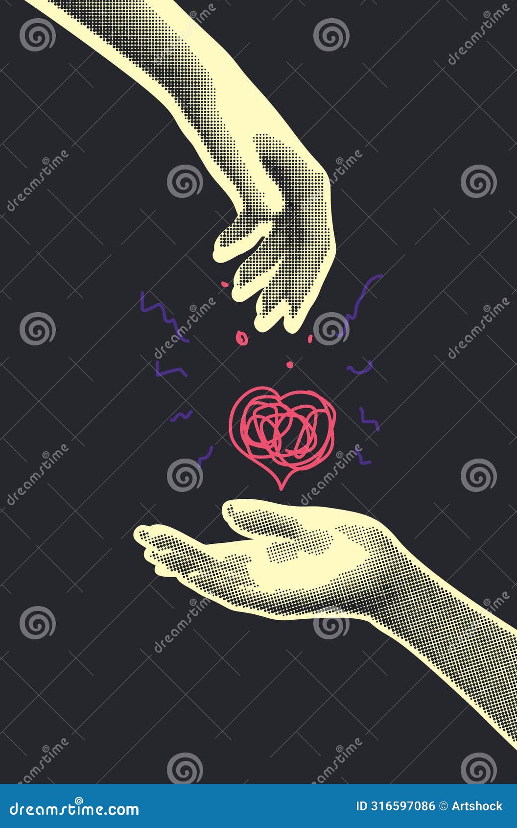 Two Halftone Hands and Heart Stock Vector - Illustration of heart ...